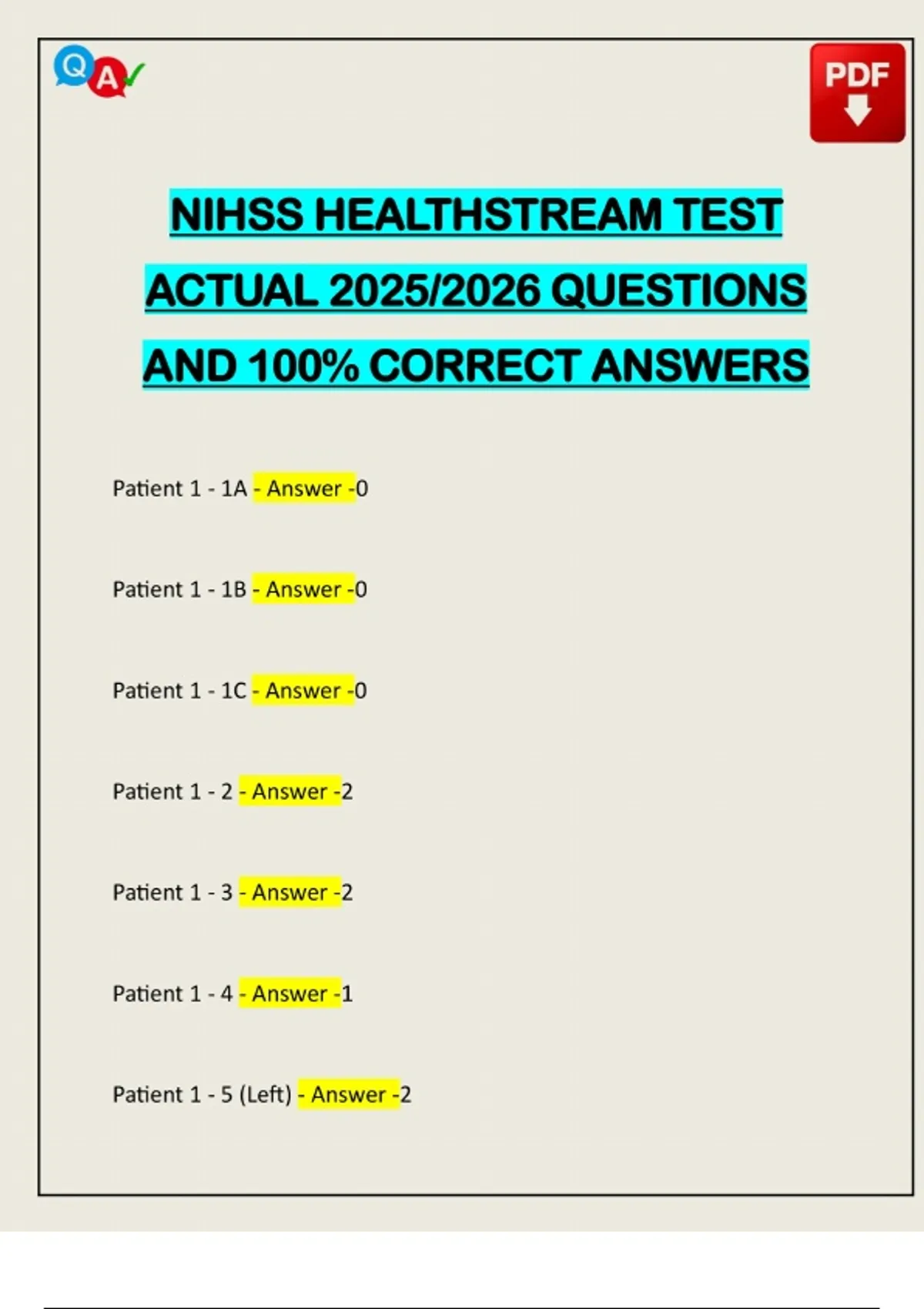 NIHSS HEALTHSTREAM TEST ACTUAL 2025/2026 QUESTIONS AND 100% CORRECT ...