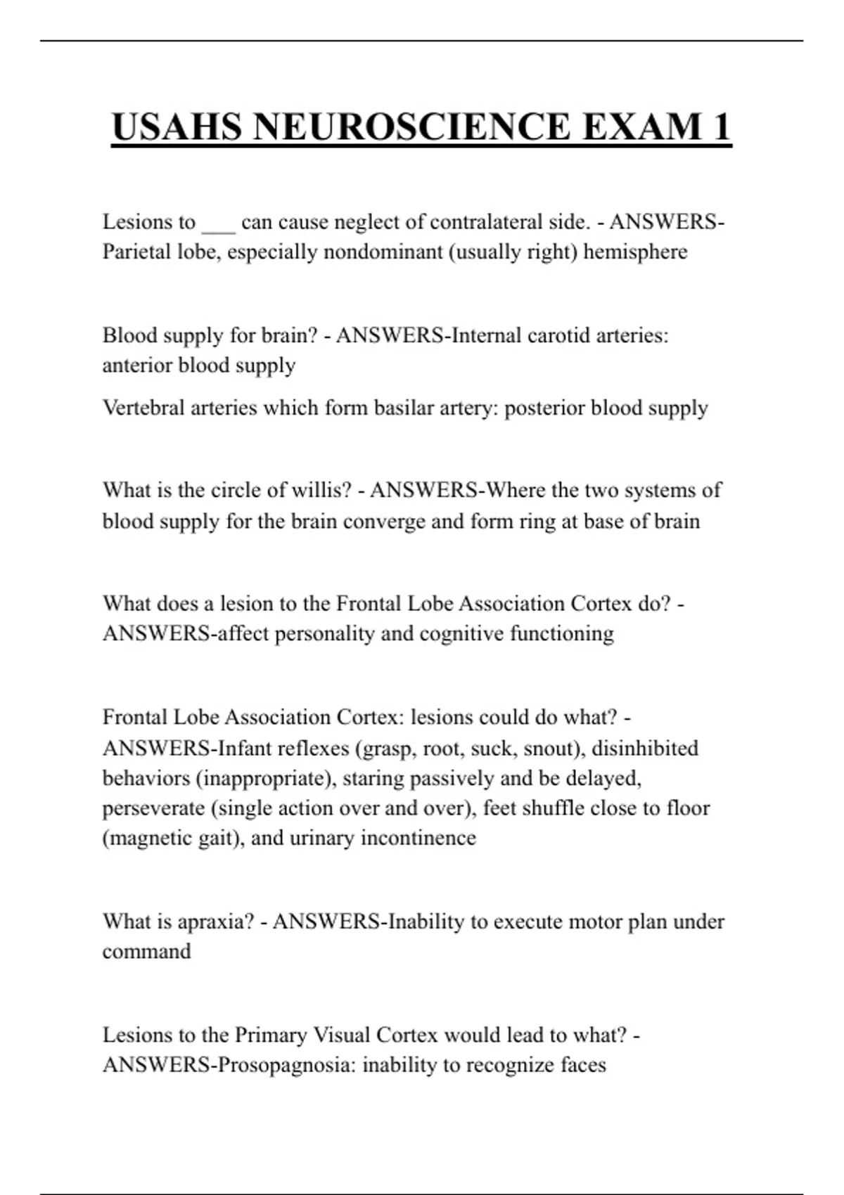 USAHS NEUROSCIENCE EXAM 1 QUESTIONS AND ANSWERS 2025 - USAHS ...