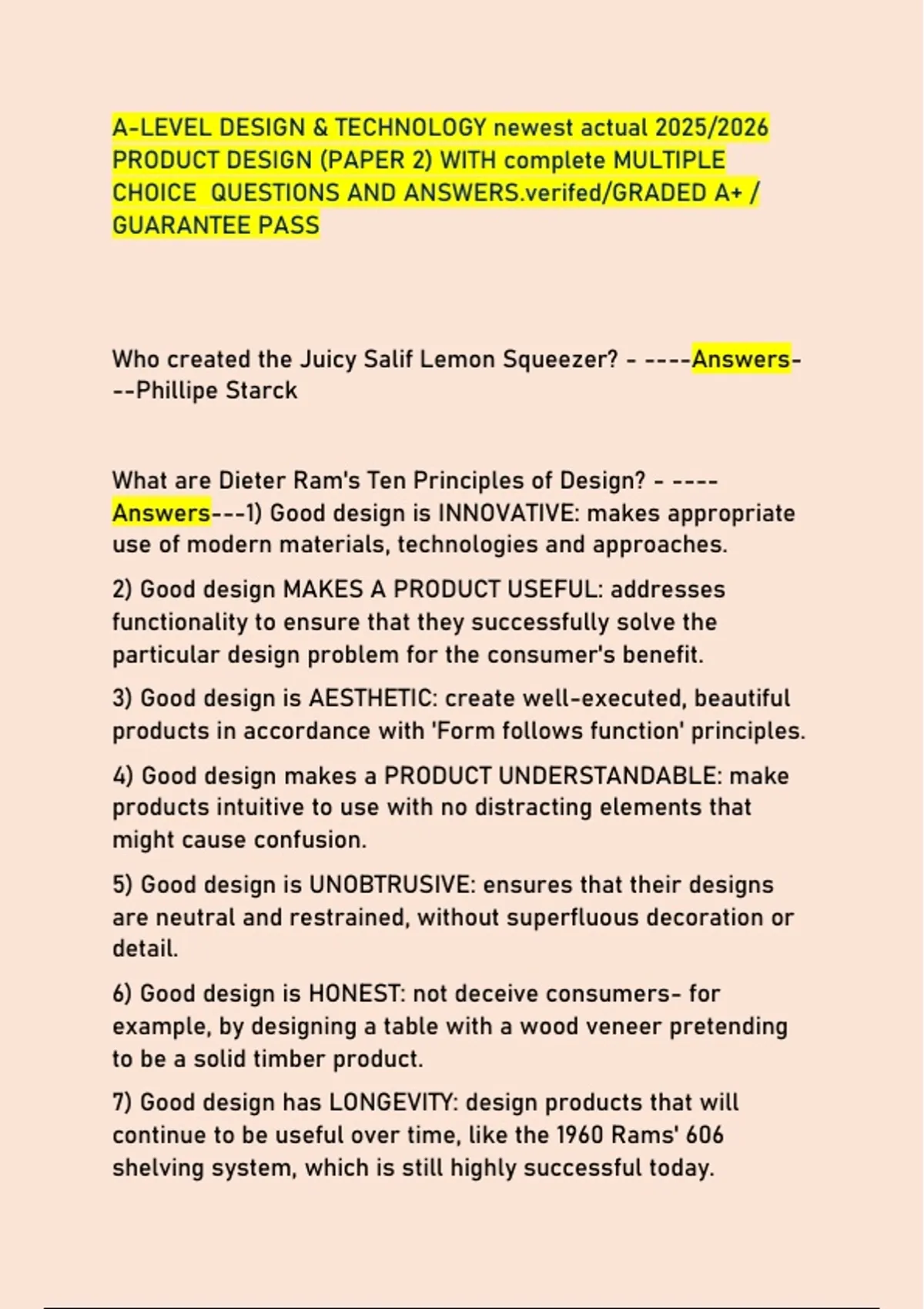 A-LEVEL DESIGN & TECHNOLOGY newest actual 2025/2026 PRODUCT DESIGN ...