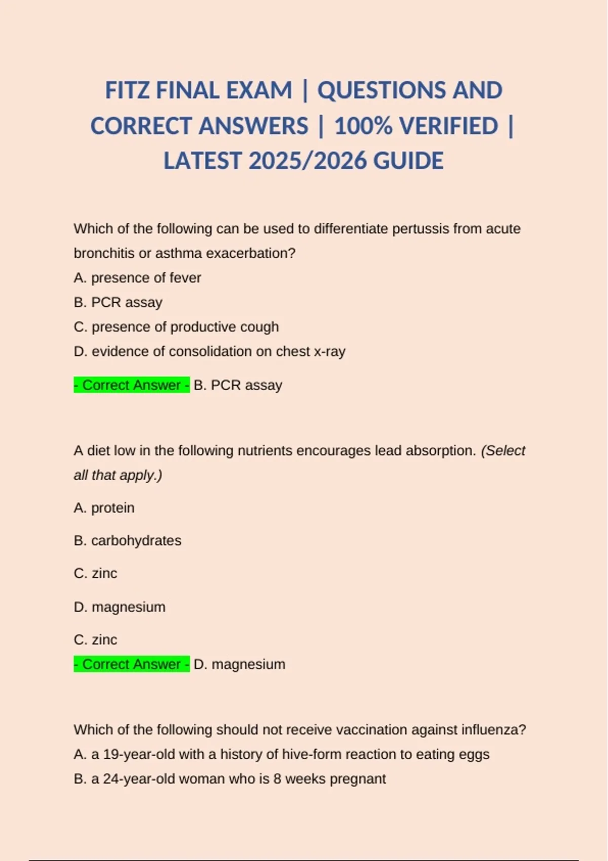 FITZ FINAL EXAM | QUESTIONS AND CORRECT ANSWERS | 100% VERIFIED ...