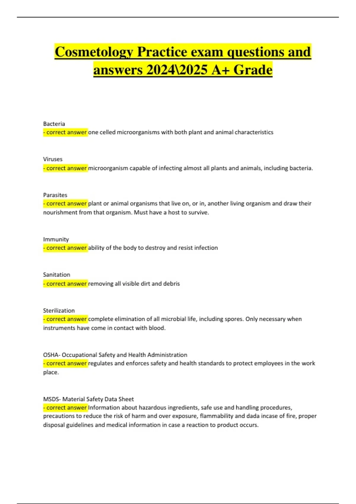 Cosmetology Practice Exam – Full Question Bank with Answer Key 2024/ ...