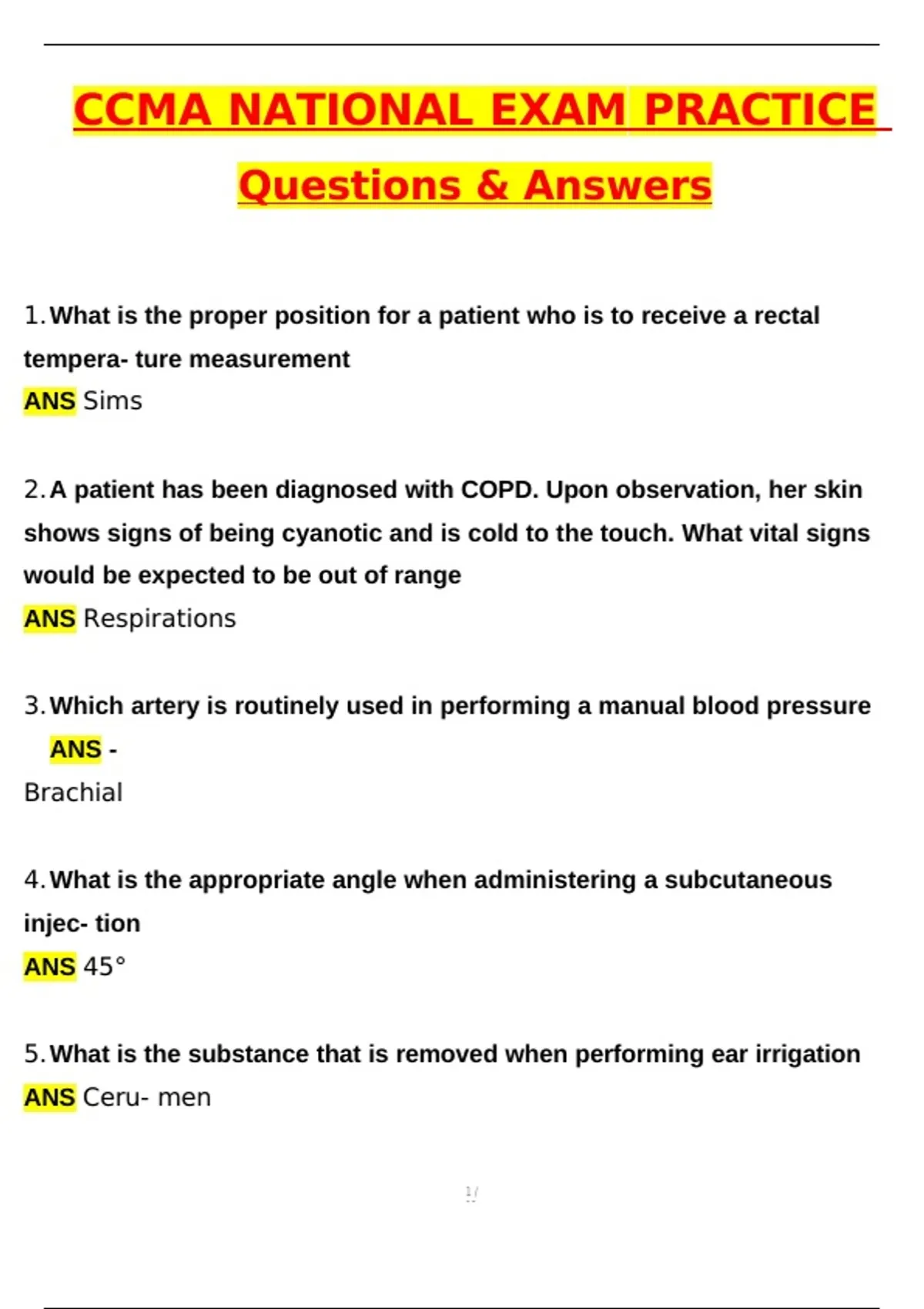 CCMA National Exam Practice Questions Latest 2025 Actual Questions and ...