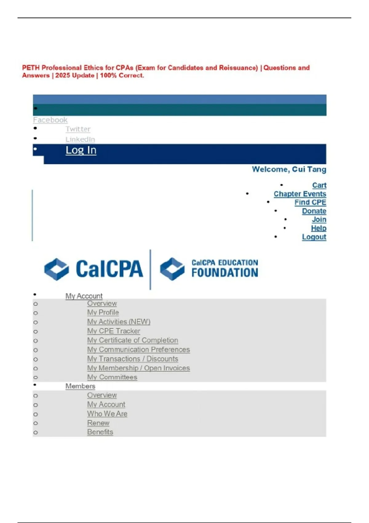 PETH Professional Ethics for CPAs (Exam for Candidates and Reissuance ...