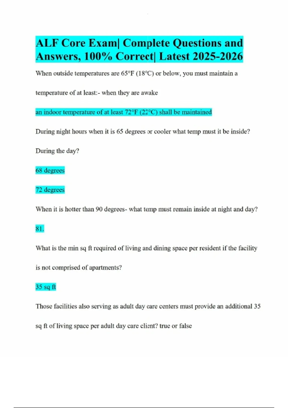 ALF Core Exam| Complete Questions and Answers, 100% Correct| Latest ...
