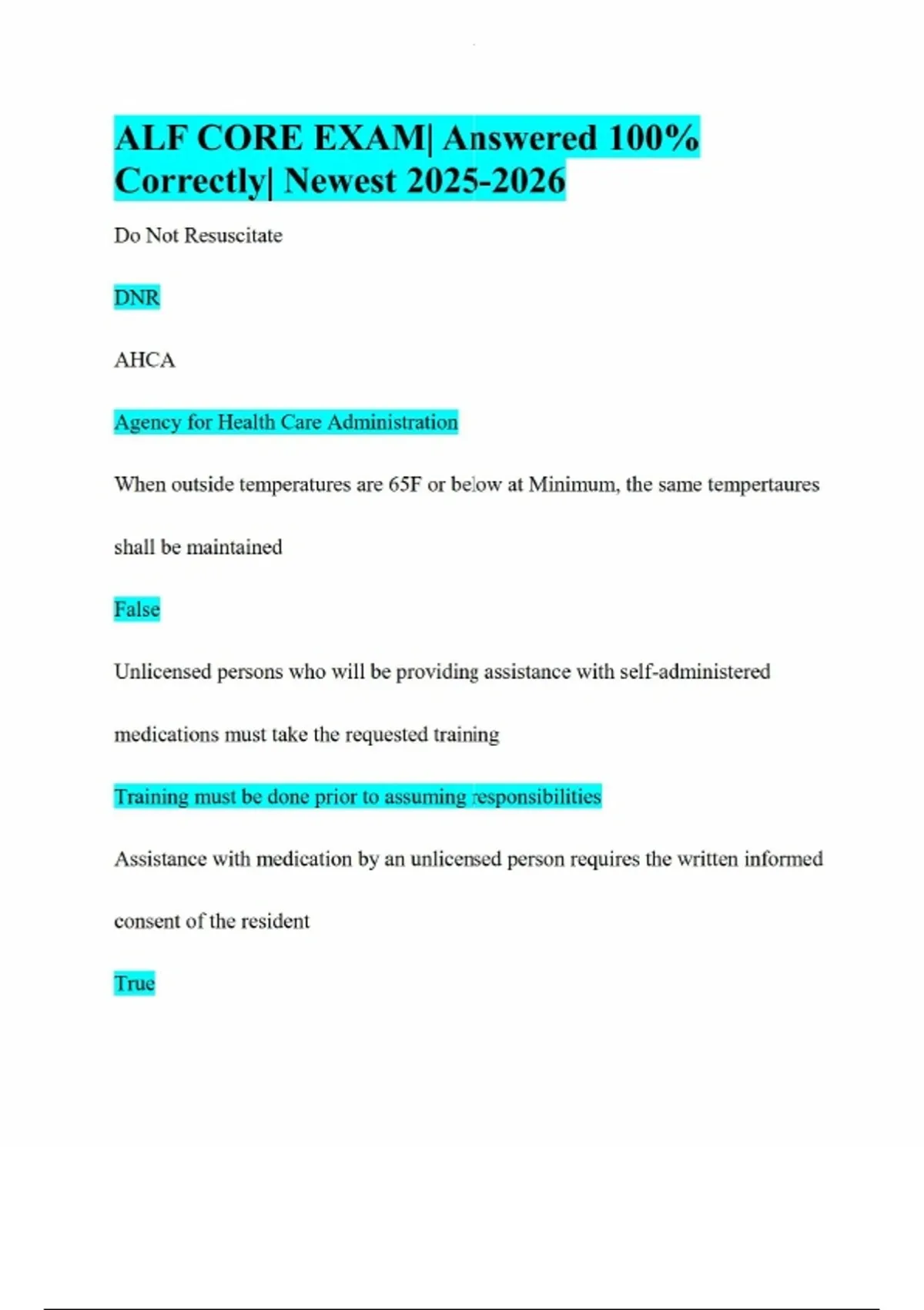 ALF CORE EXAM| Answered 100% Correctly| Newest - Alf core - Stuvia US