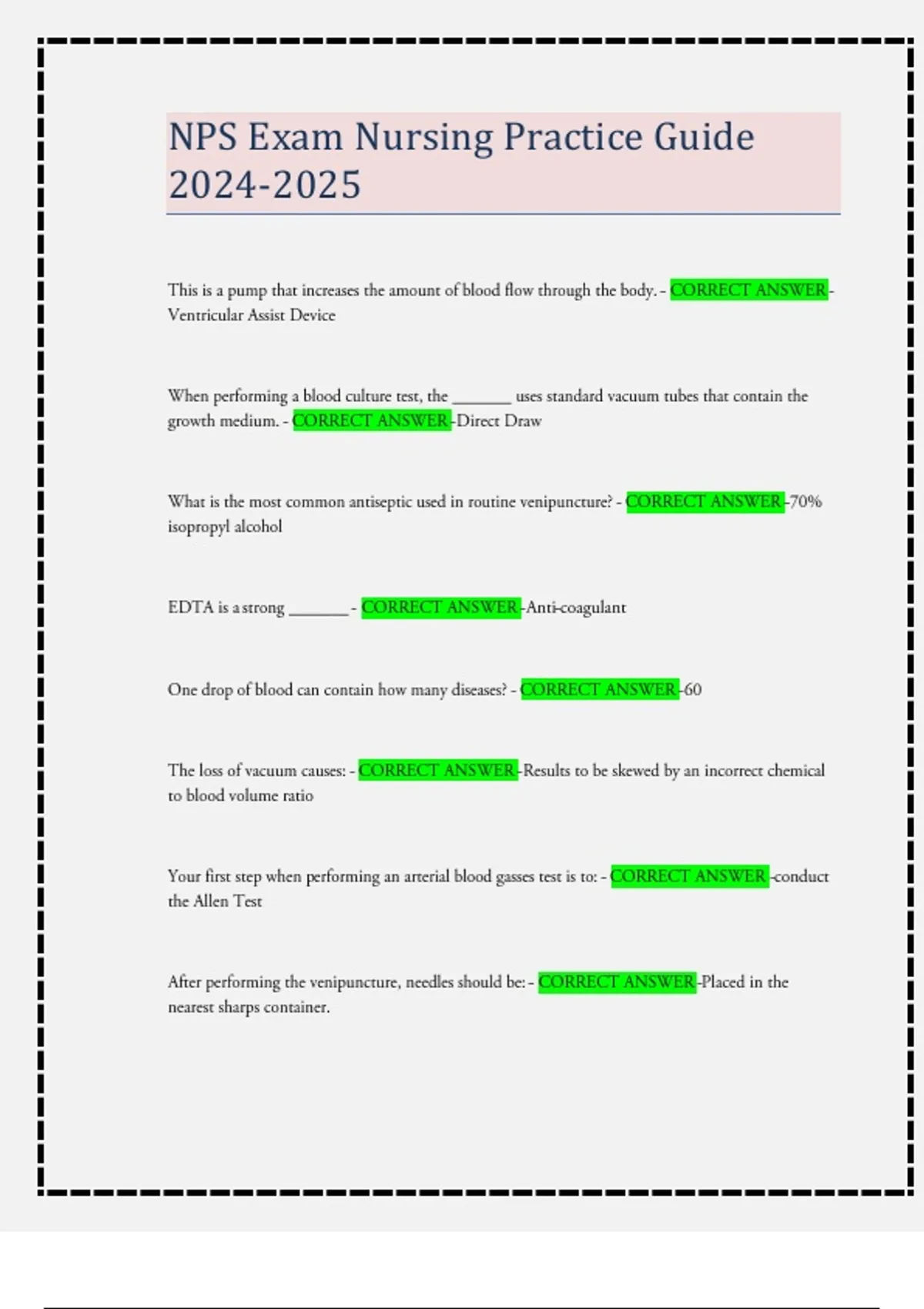 NPS Exam Nursing Practice Guide - NPS - Stuvia US
