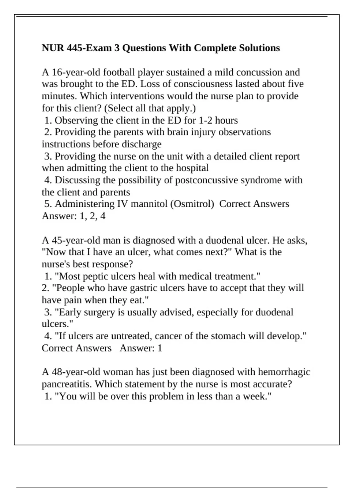 NUR 445 Arizona State University -NUR 445-Exam 3 Questions With ...