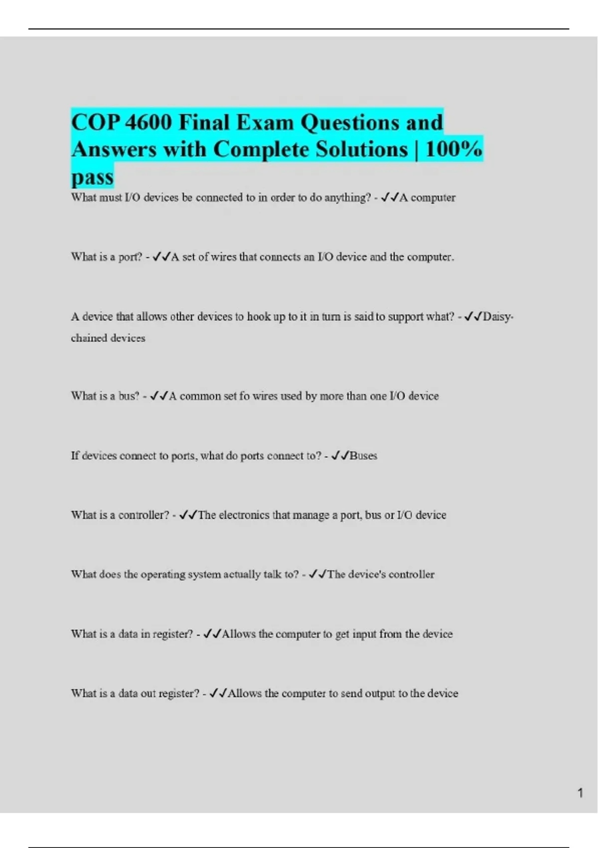 COP 4600 Final Exam Questions and Answers with Complete Solutions | 100 ...