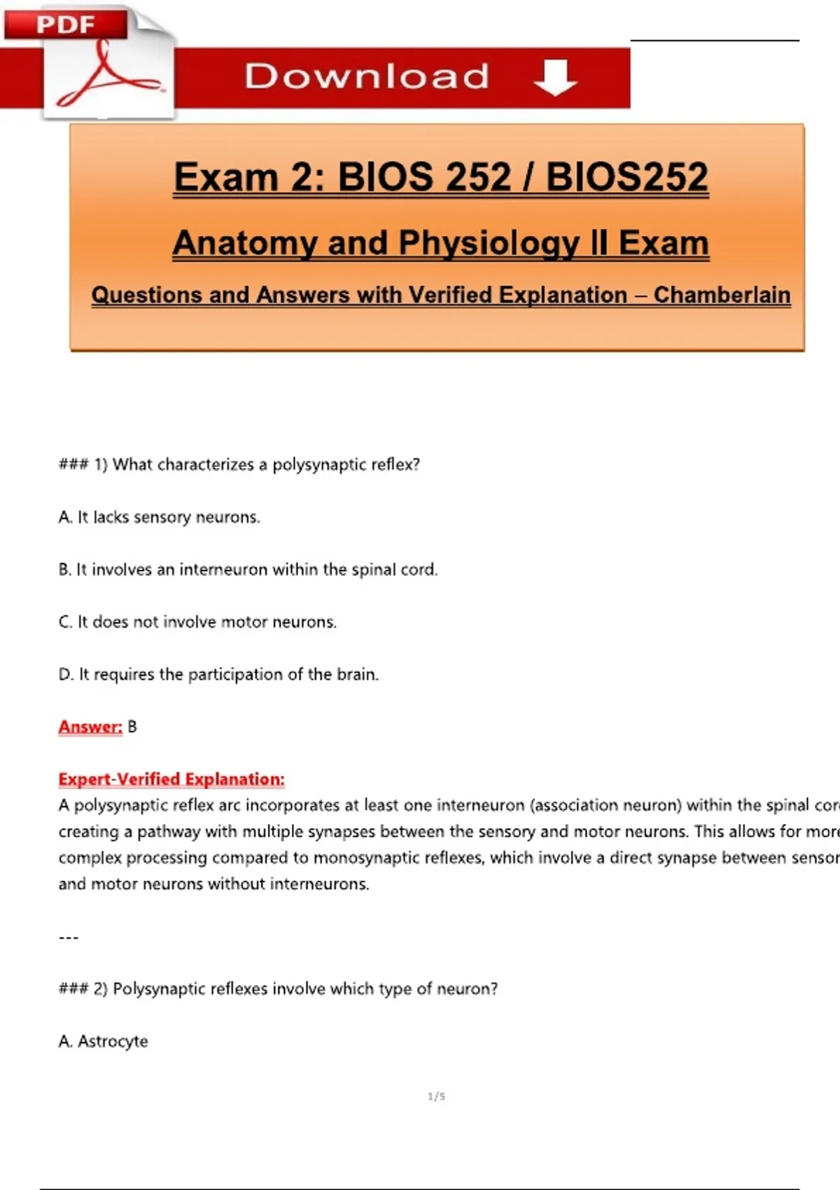 Exam 2: BIOS 252 / BIOS252 – Anatomy and Physiology II (2025 ...