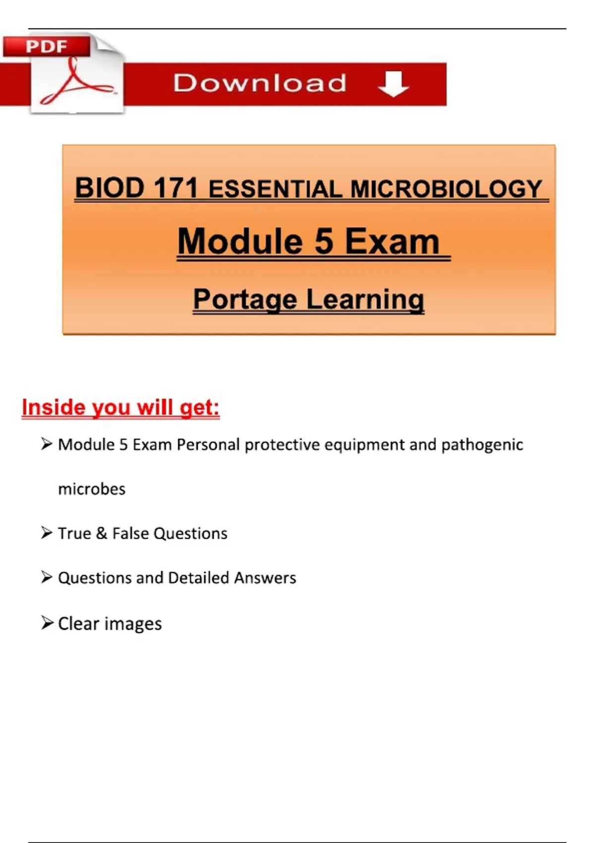 Microbiology BIOD 171 Module 5 Exam – Portage learning/Geneva College ...
