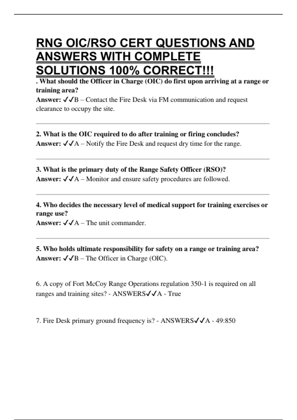 RNG OIC/RSO CERT QUESTIONS AND ANSWERS WITH COMPLETE SOLUTIONS 100% ...