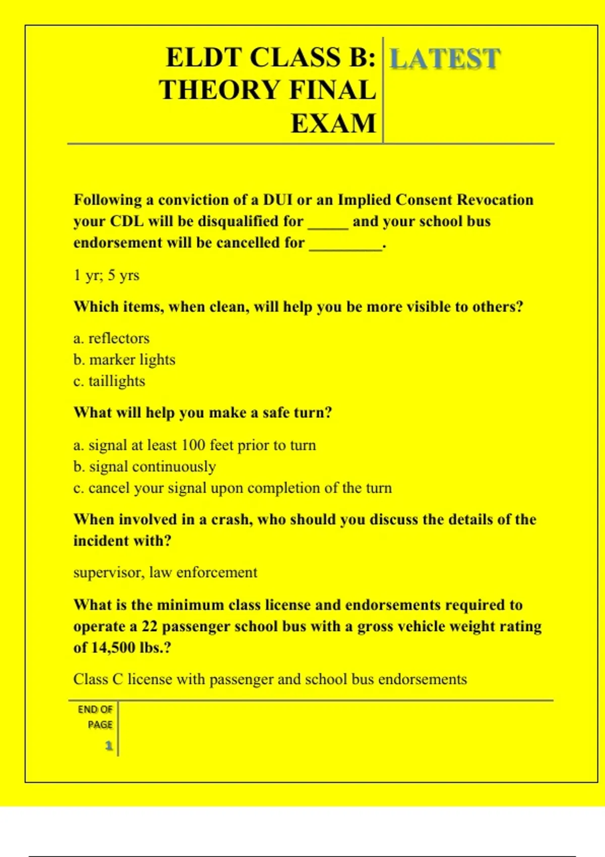 ELDT CLASS B: THEORY FINAL EXAM QUESTIONS AND ANSWERS 2025 - ELDT ...