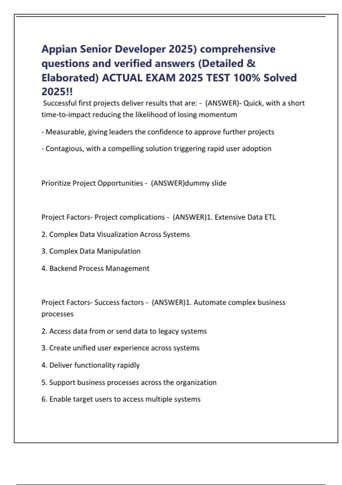 Appian Senior Developer 2025) comprehensive questions and verified ...