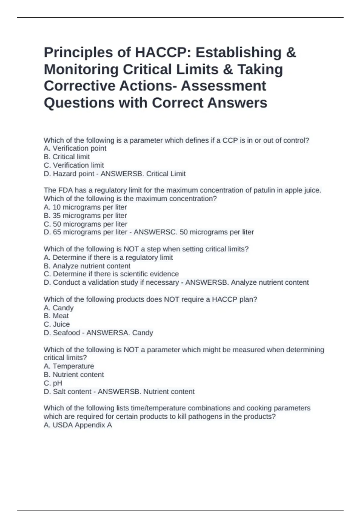 Principles of HACCP: Establishing & Monitoring Critical Limits & Taking ...
