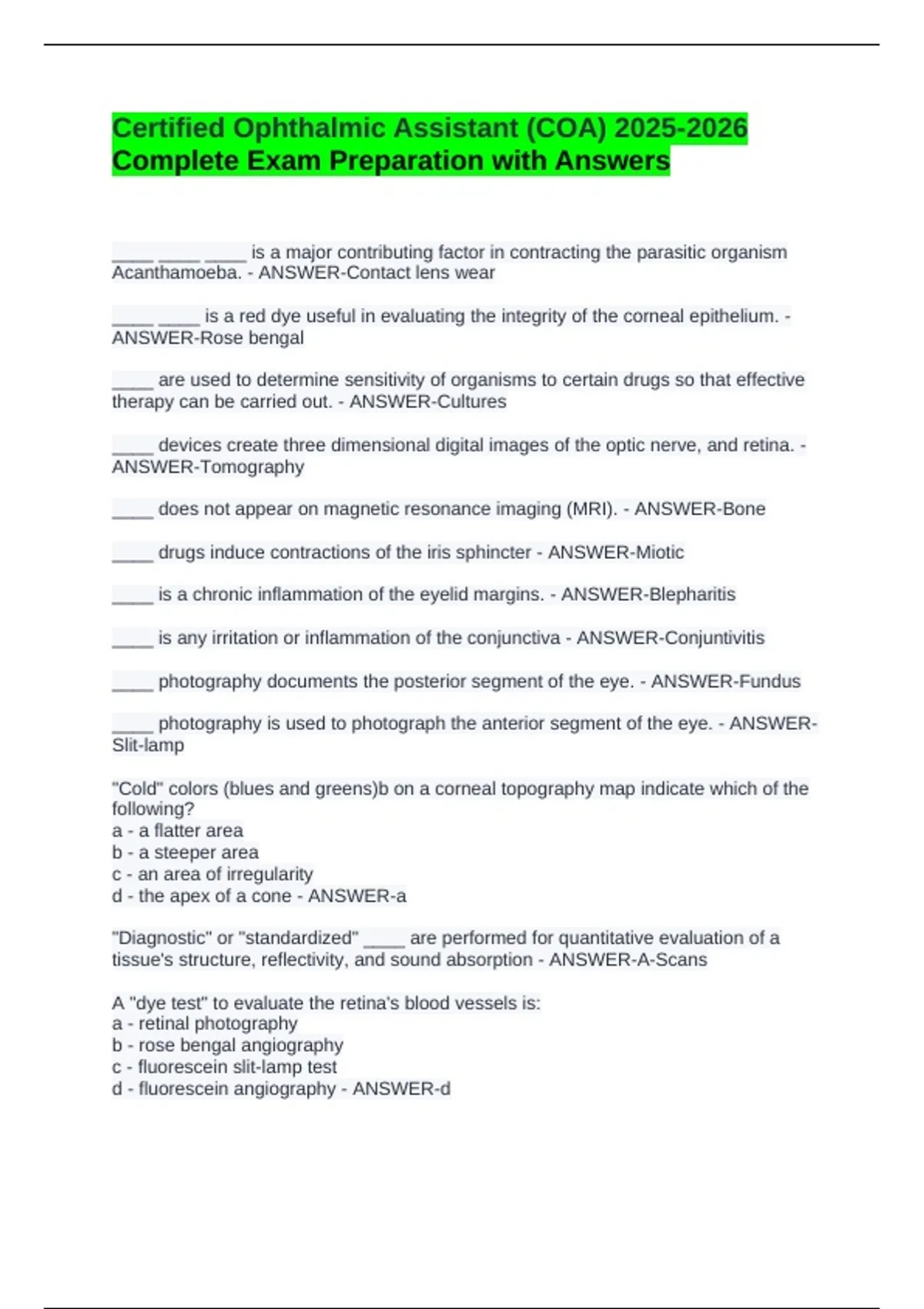 Certified Ophthalmic Assistant (COA) Complete Exam Preparation with ...