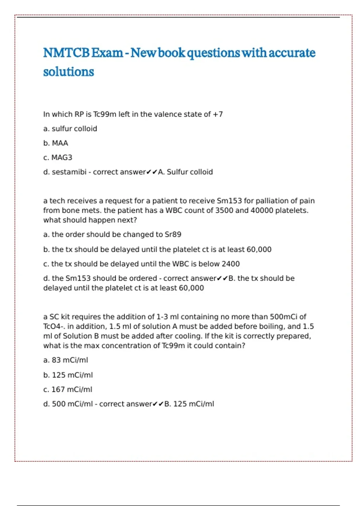 NMTCB Exam - New book questions with accurate solutions - NMTCB - Stuvia US