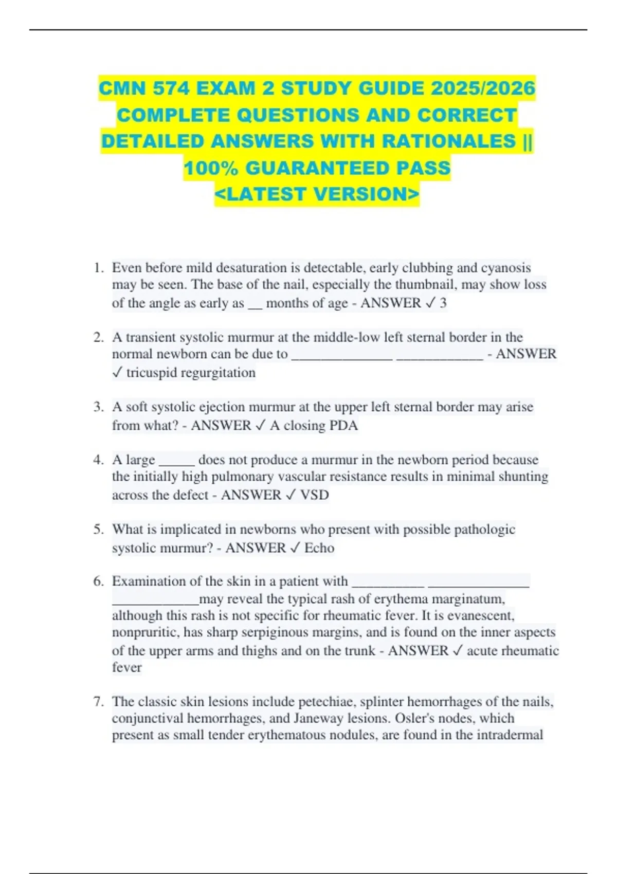 CMN 574 EXAM 2 STUDY GUIDE 2025/2026 COMPLETE QUESTIONS AND CORRECT DETAILED ANSWERS WITH ...