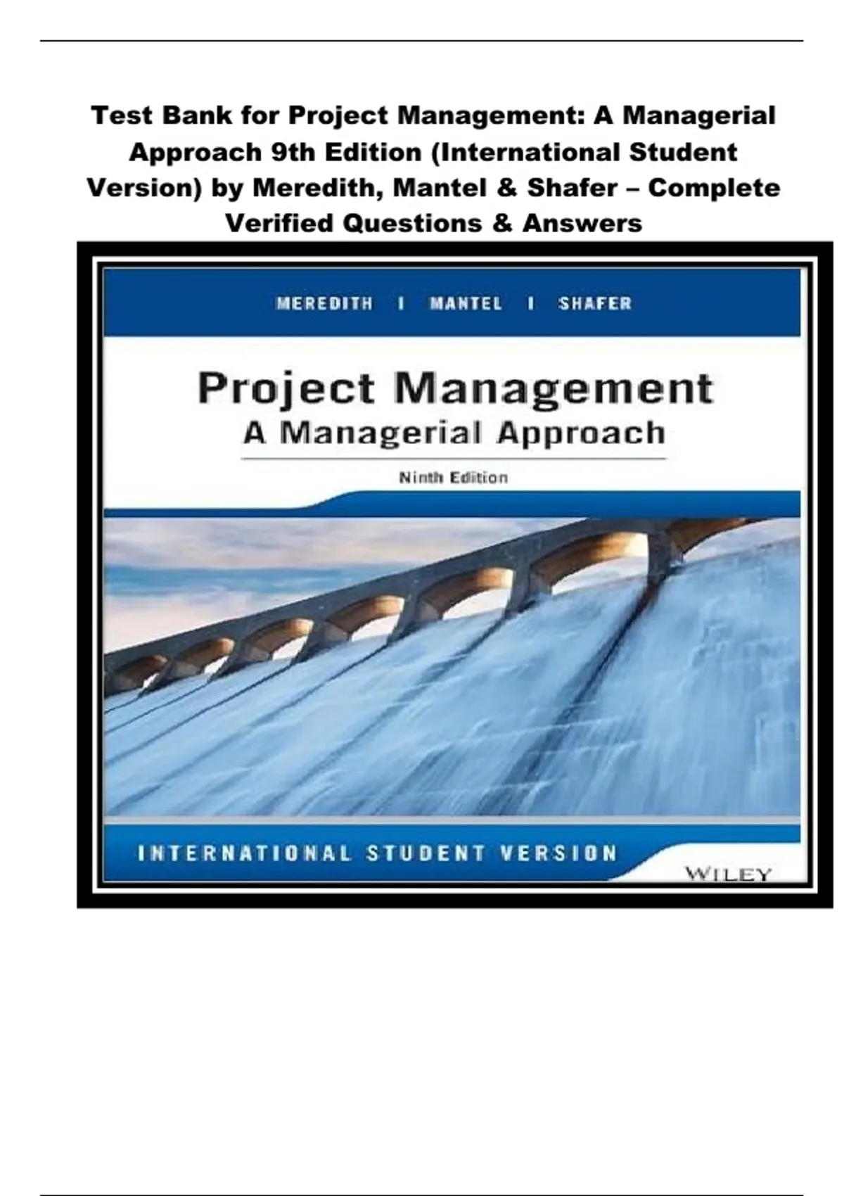 Test Bank for Project Management: A Managerial Approach 9th Edition ...
