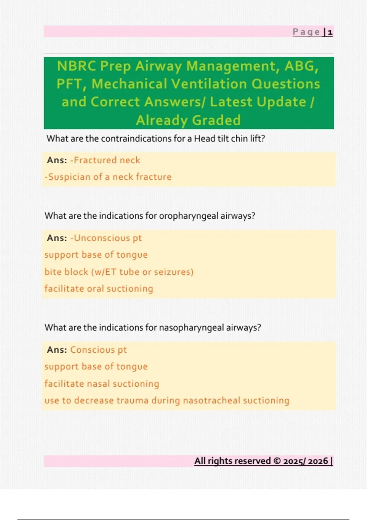 NBRC Prep Airway Management, ABG, PFT, Mechanical Ventilation Questions ...
