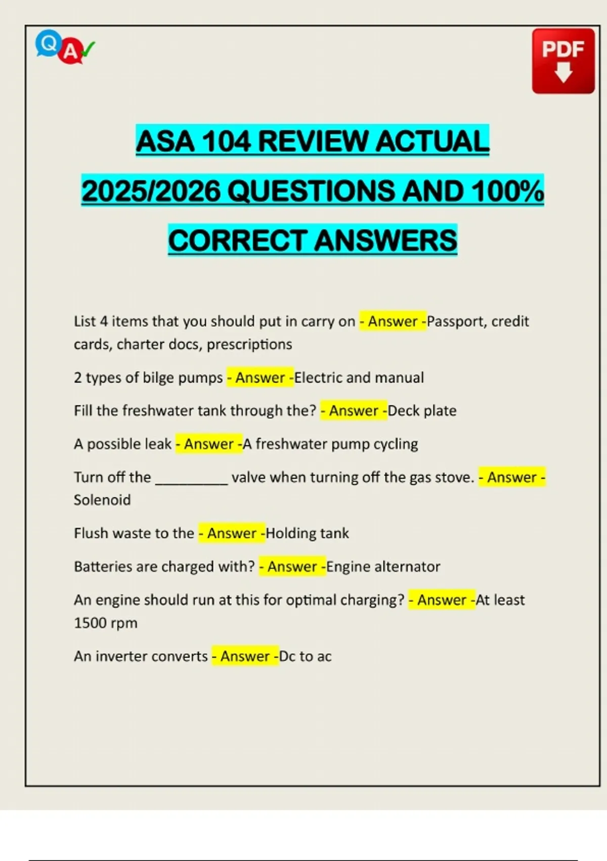 ASA 104 REVIEW ACTUAL 2025/2026 QUESTIONS AND 100% CORRECT ANSWERS ...