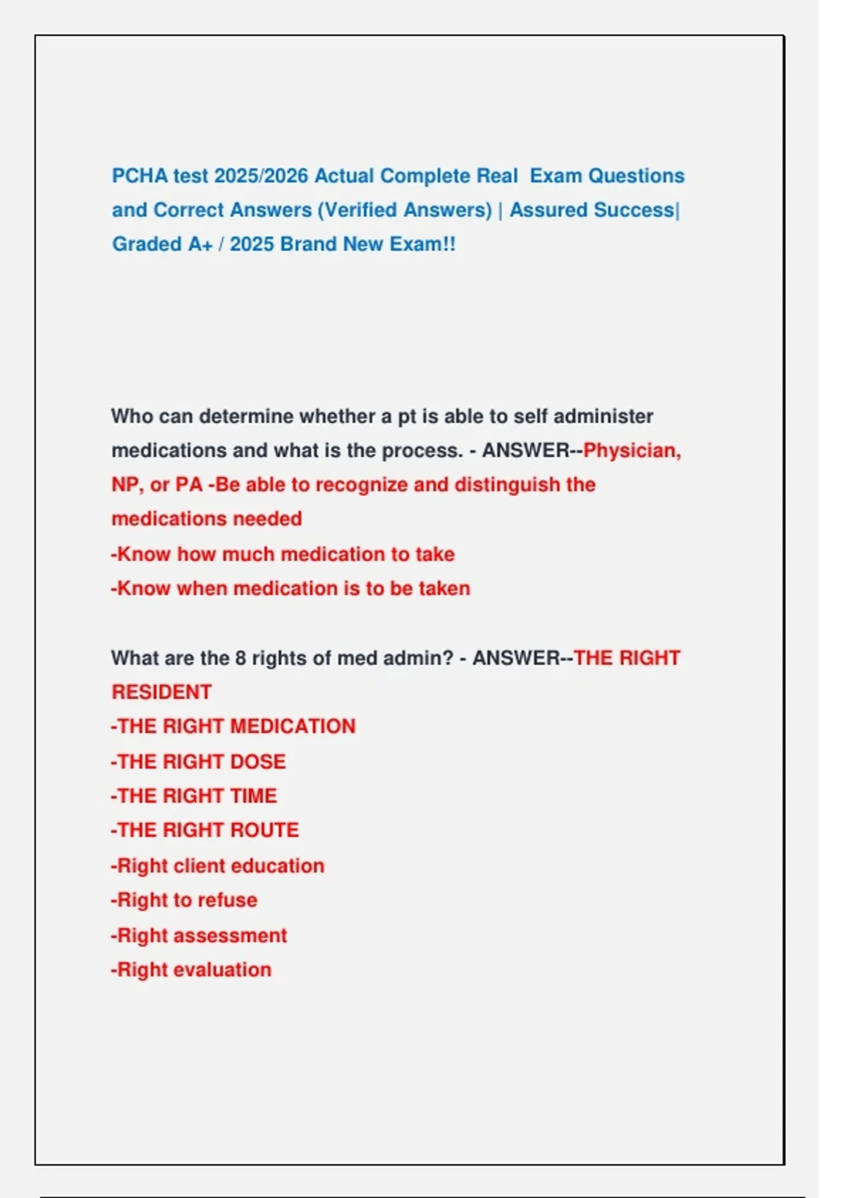PCHA test 2025/2026 Actual Complete Real Exam Questions and Correct ...