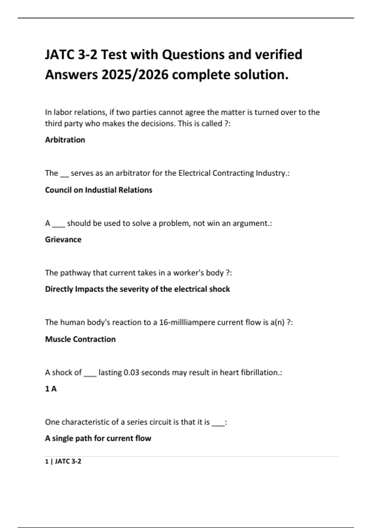 JATC 3-2 Test with Questions and verified Answers 2025/2026 complete ...