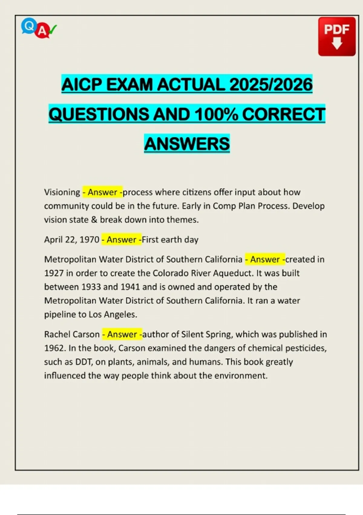 AICP EXAM ACTUAL 2025/2026 QUESTIONS AND 100% CORRECT ANSWERS - AICP ...