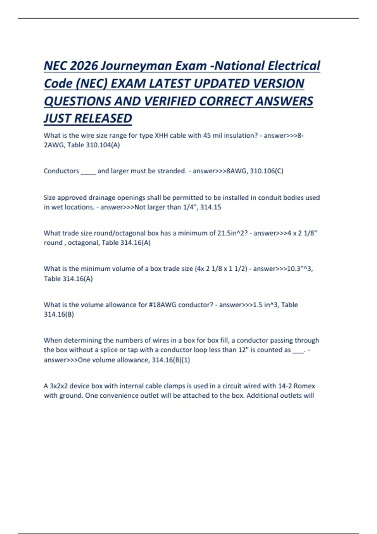 NEC 2026 Journeyman Exam -National Electrical Code (NEC) EXAM LATEST ...
