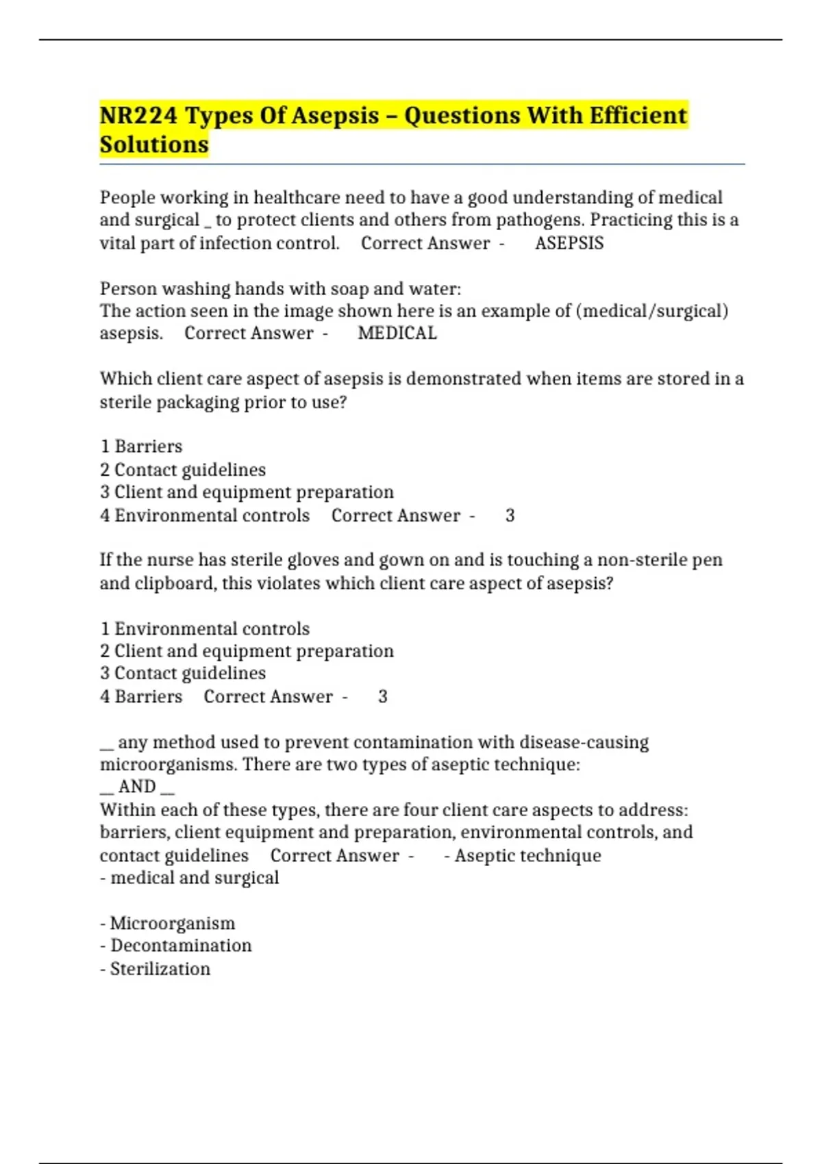 NR224 Types Of Asepsis – Questions With Efficient Solutions - NR 224 ...
