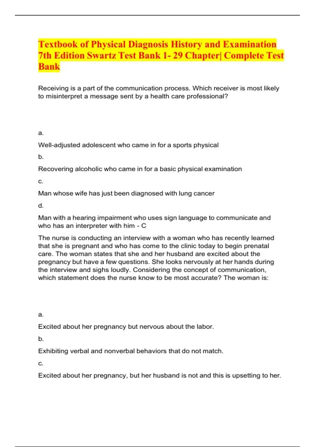 : Test Bank – Textbook of Physical Diagnosis: History and Examination ...