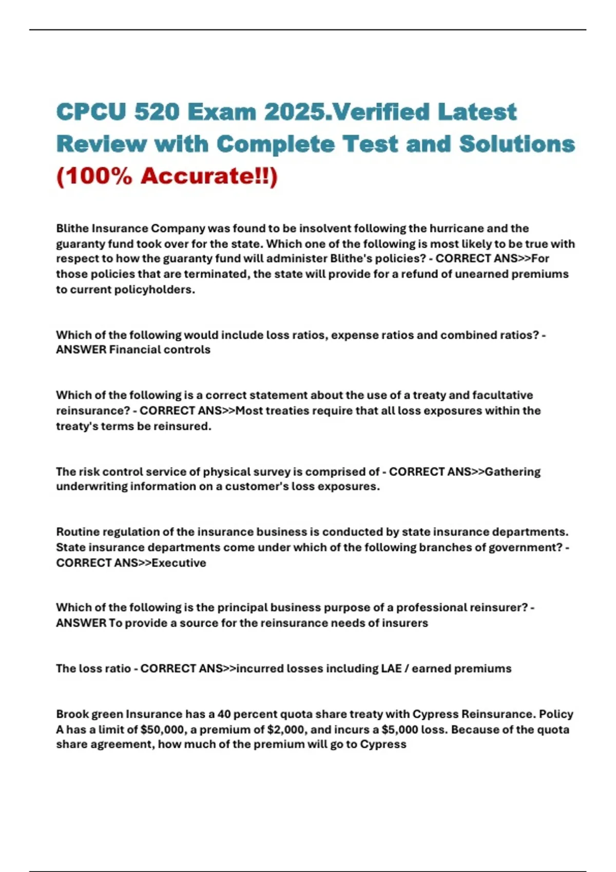 CPCU 520 Exam 2025.Verified Latest Review with Complete Test and ...