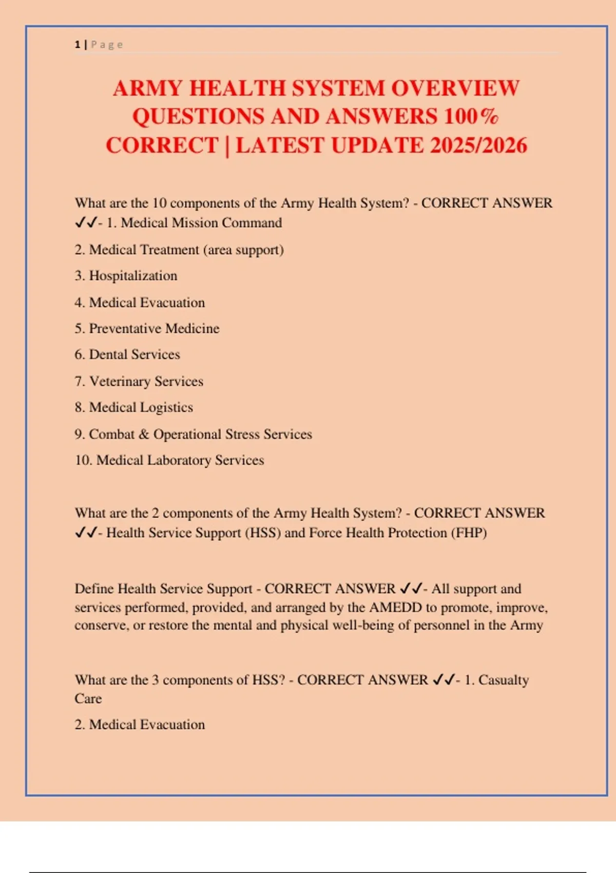Army Health System Overview Questions and Answers (100% Correct ...