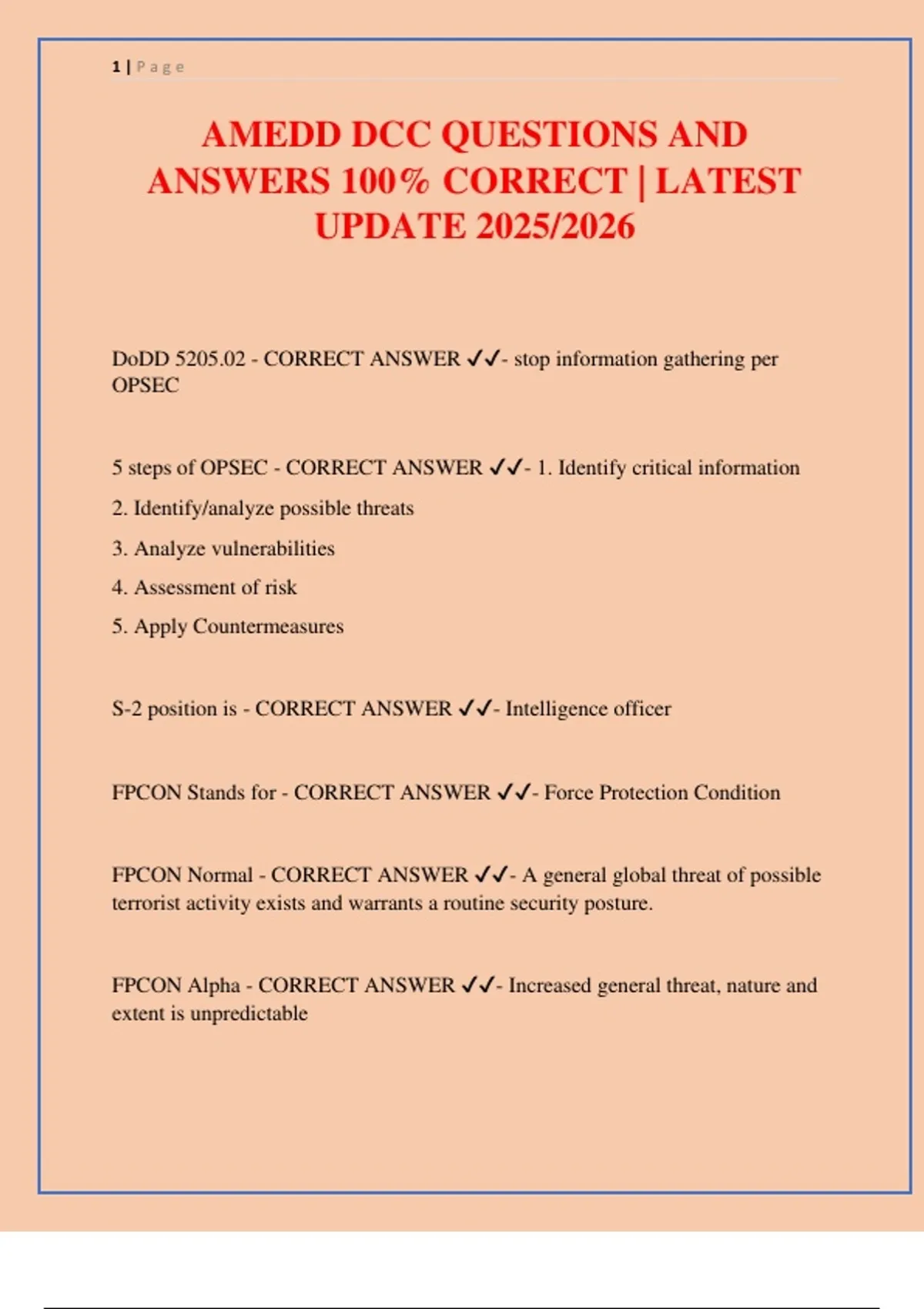 AMEDD DCC QUESTIONS AND ANSWERS 100% CORRECT | LATEST UPDATE 2025/2026 ...