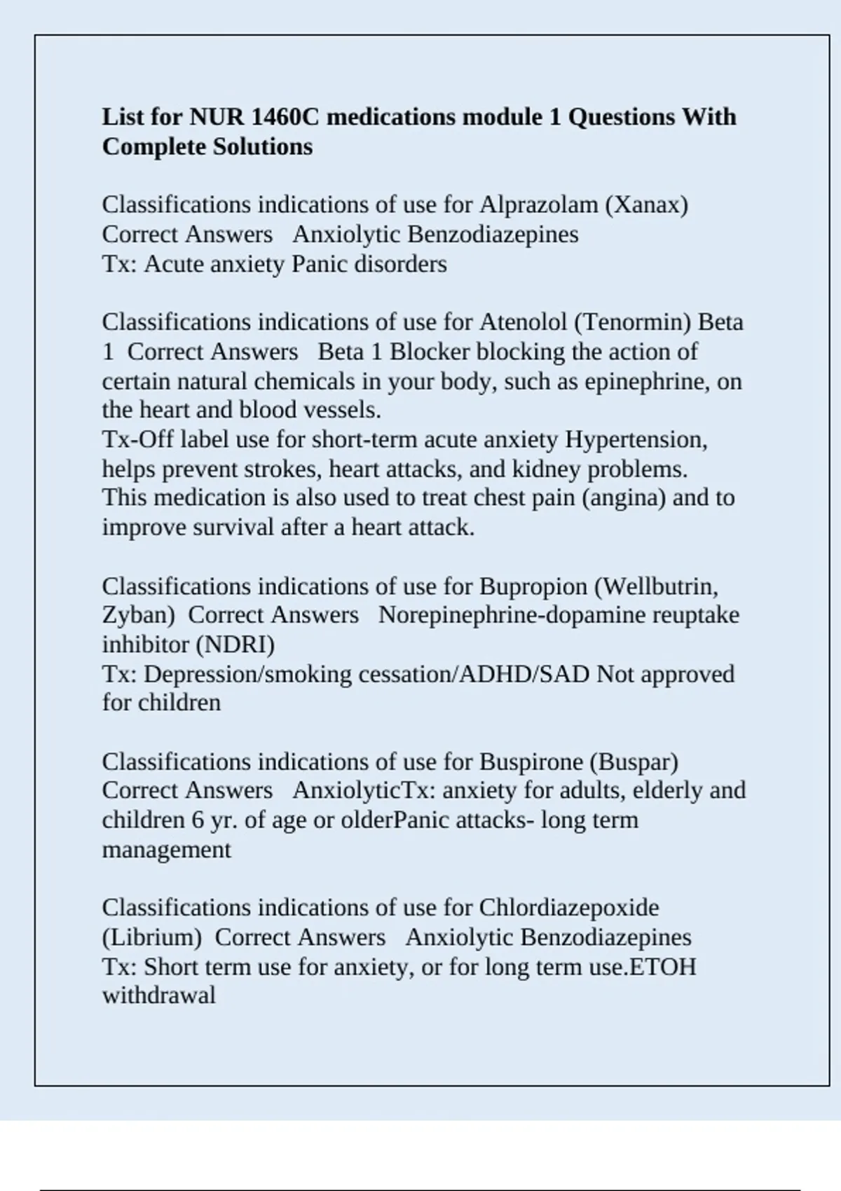 List for NUR 1460C medications module 1 Questions With Complete ...