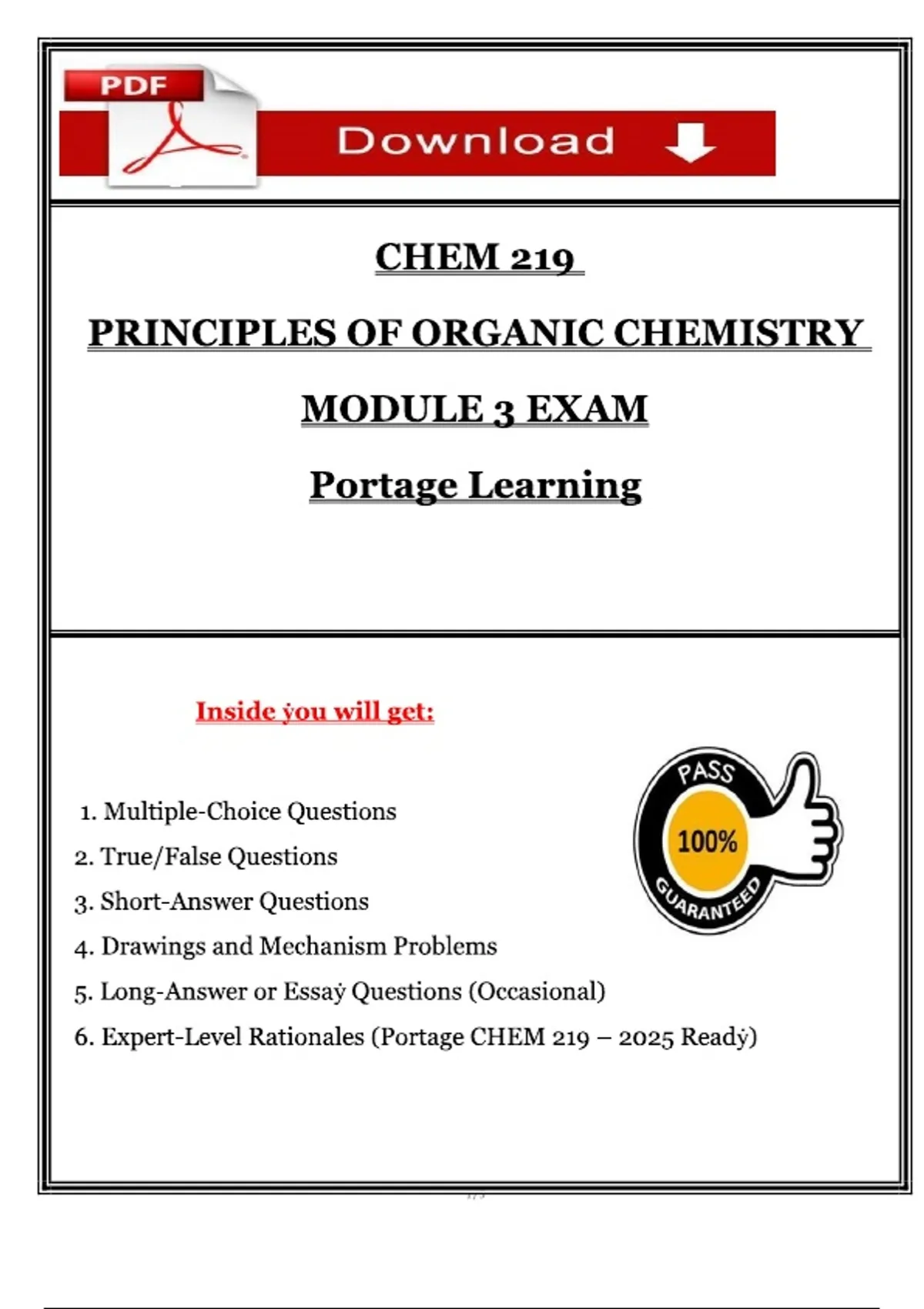 CHEM 219 – Principles of Organic Chemistry | Module 3 Exam | Portage Learning (2025) Actual ...