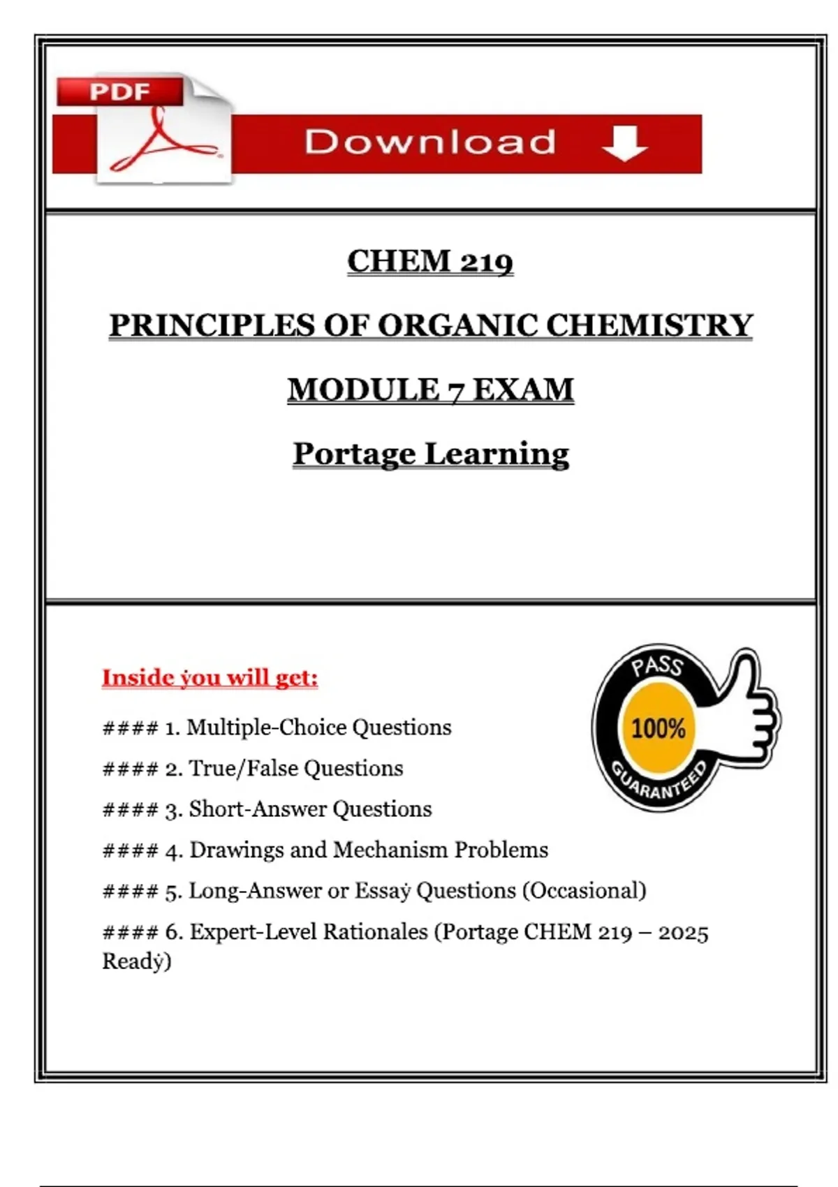 CHEM 219 – Principles of Organic Chemistry | Module 7 Exam | Portage ...