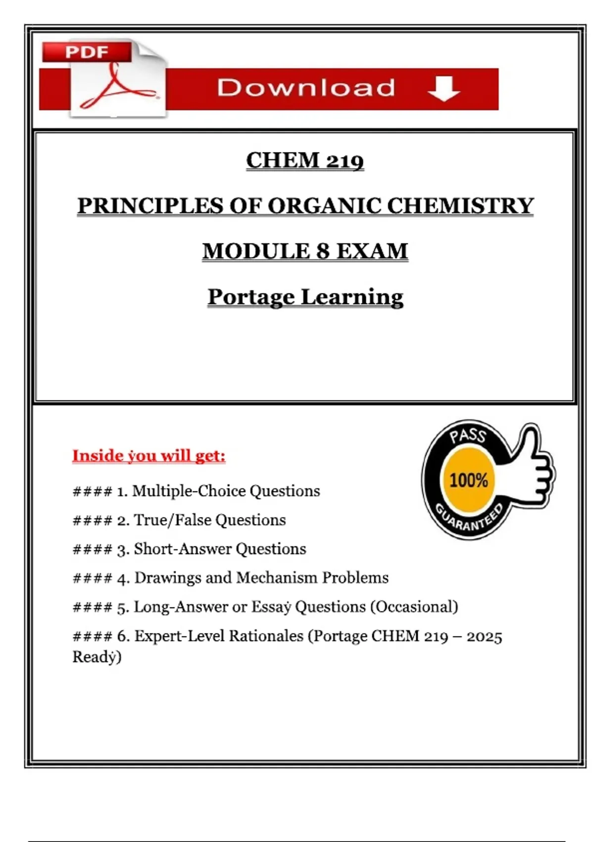 CHEM 219 Module 8 Exam (2025) – Principles of Organic Chemistry – Portage Learning Verified Qs ...