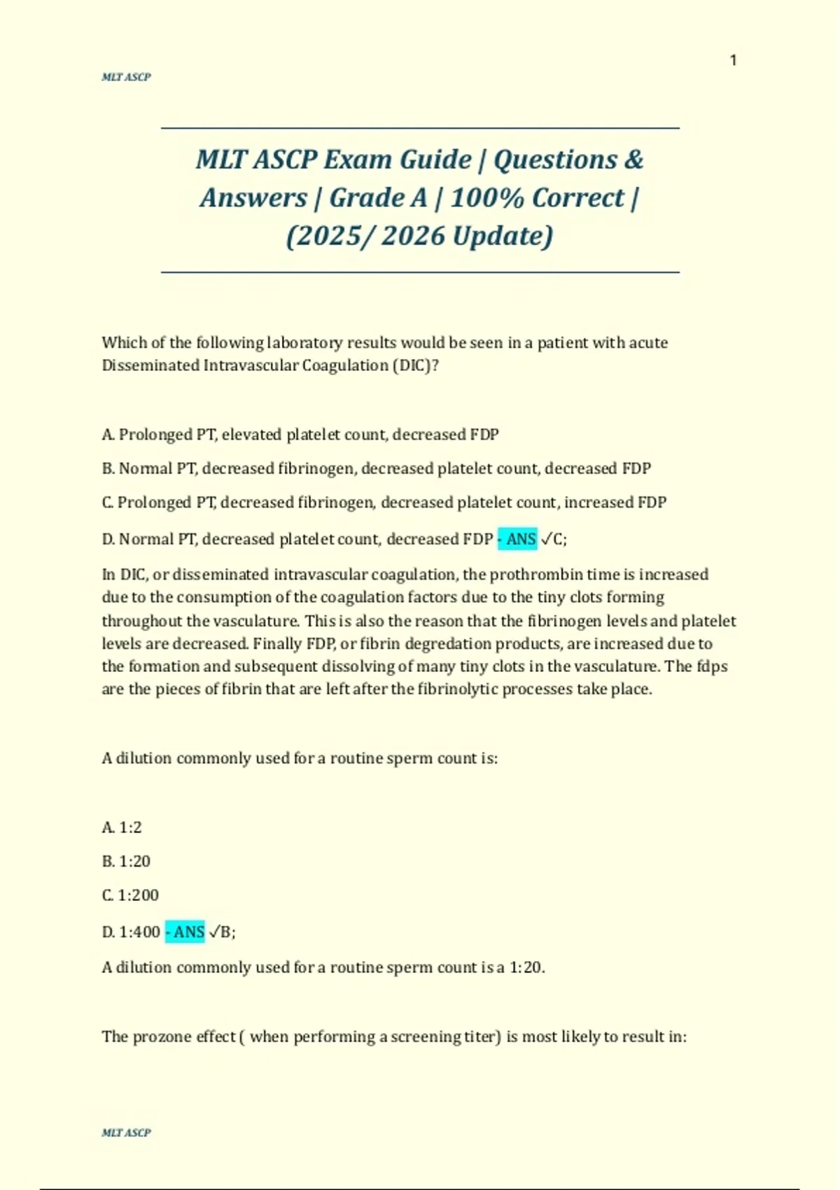 MLT ASCP Exam Guide | Questions & Answers | Grade A | 100% Correct ...
