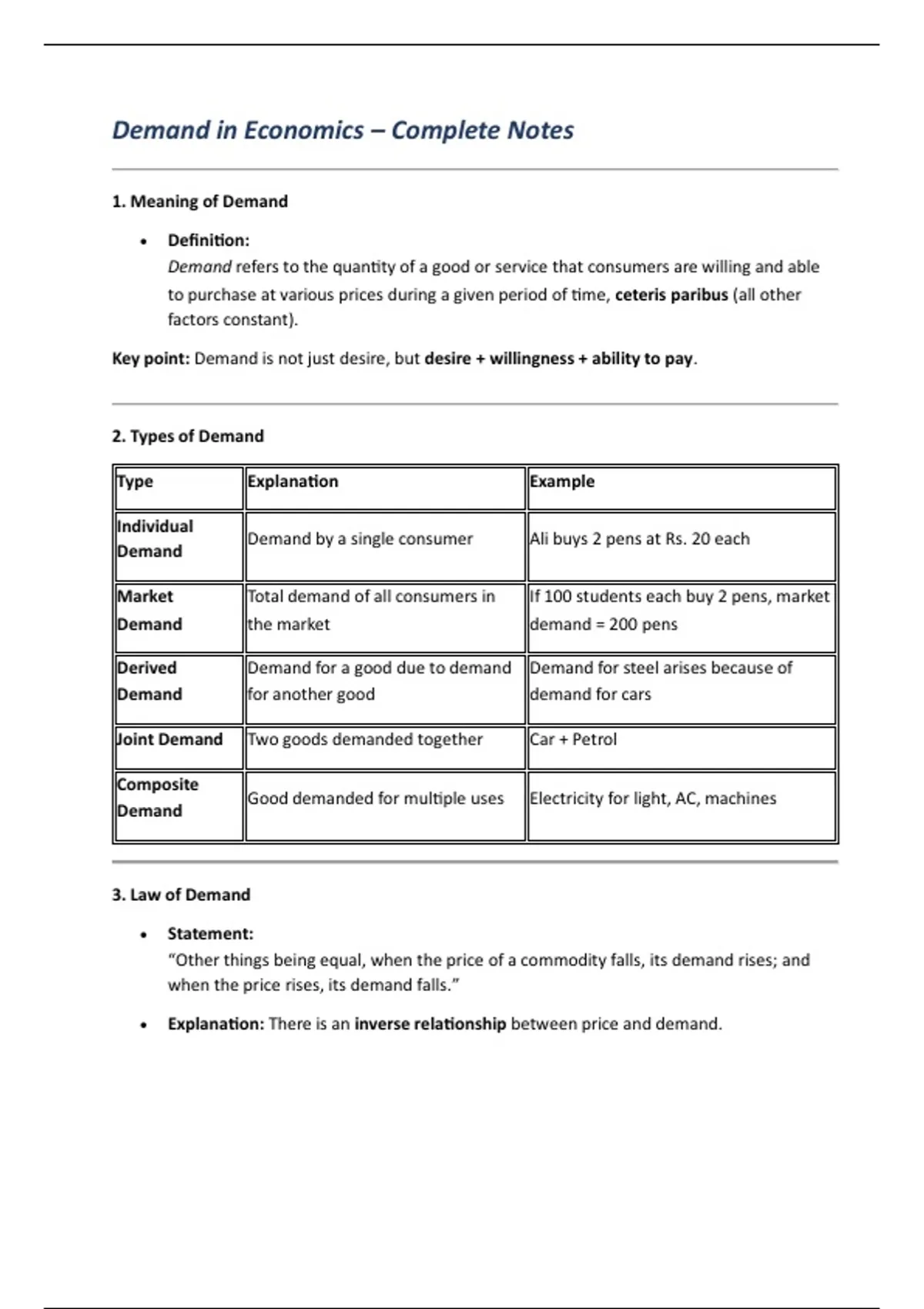 Demand in Economics – Complete Notes with Examples, Tables & Diagrams ...