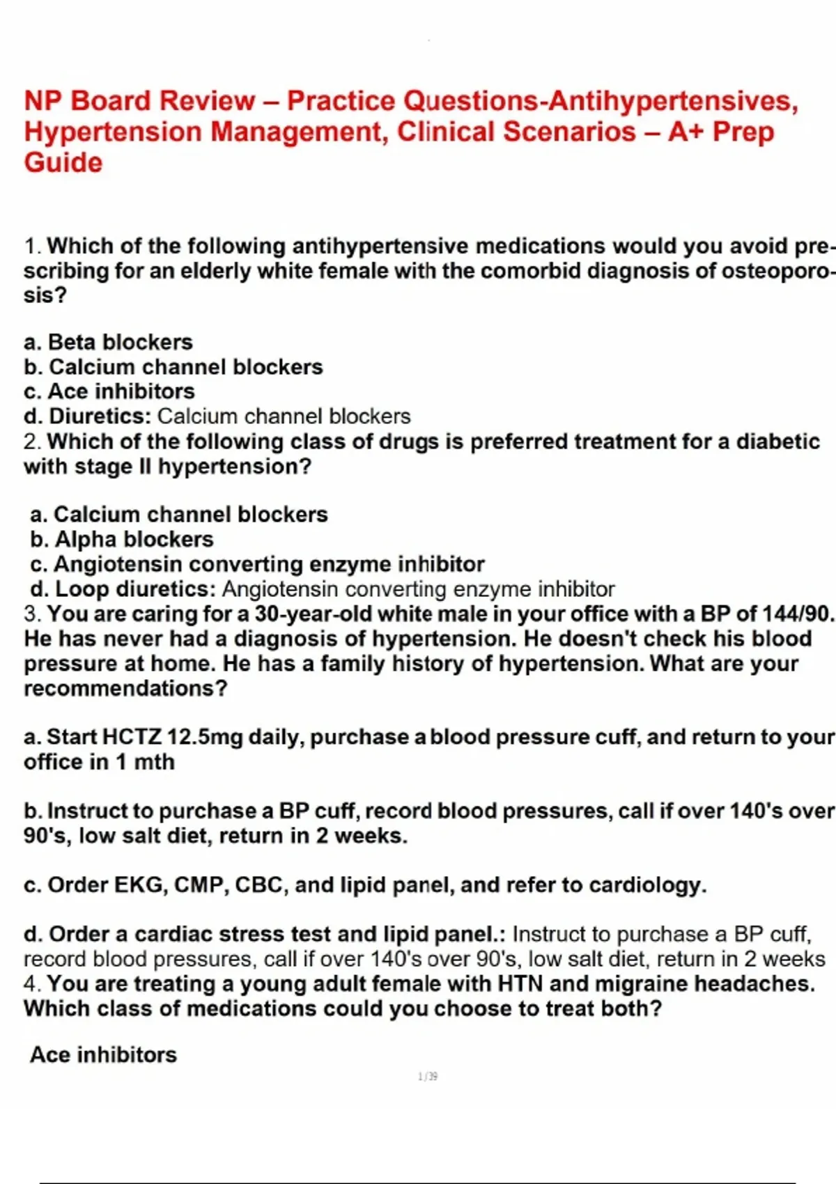NP Board Review – Practice Questions-Antihypertensives, Hypertension ...