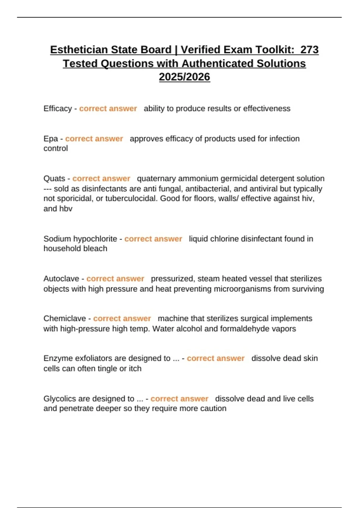 Esthetician State Board | Verified Exam Toolkit: 273 Tested Questions ...