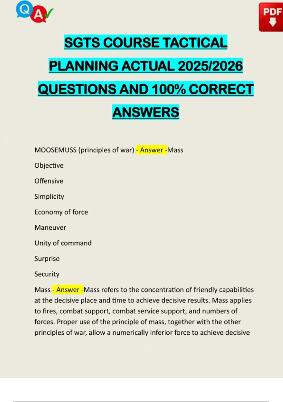 SGTS COURSE TACTICAL PLANNING ACTUAL 2025/2026 QUESTIONS AND 100% ...