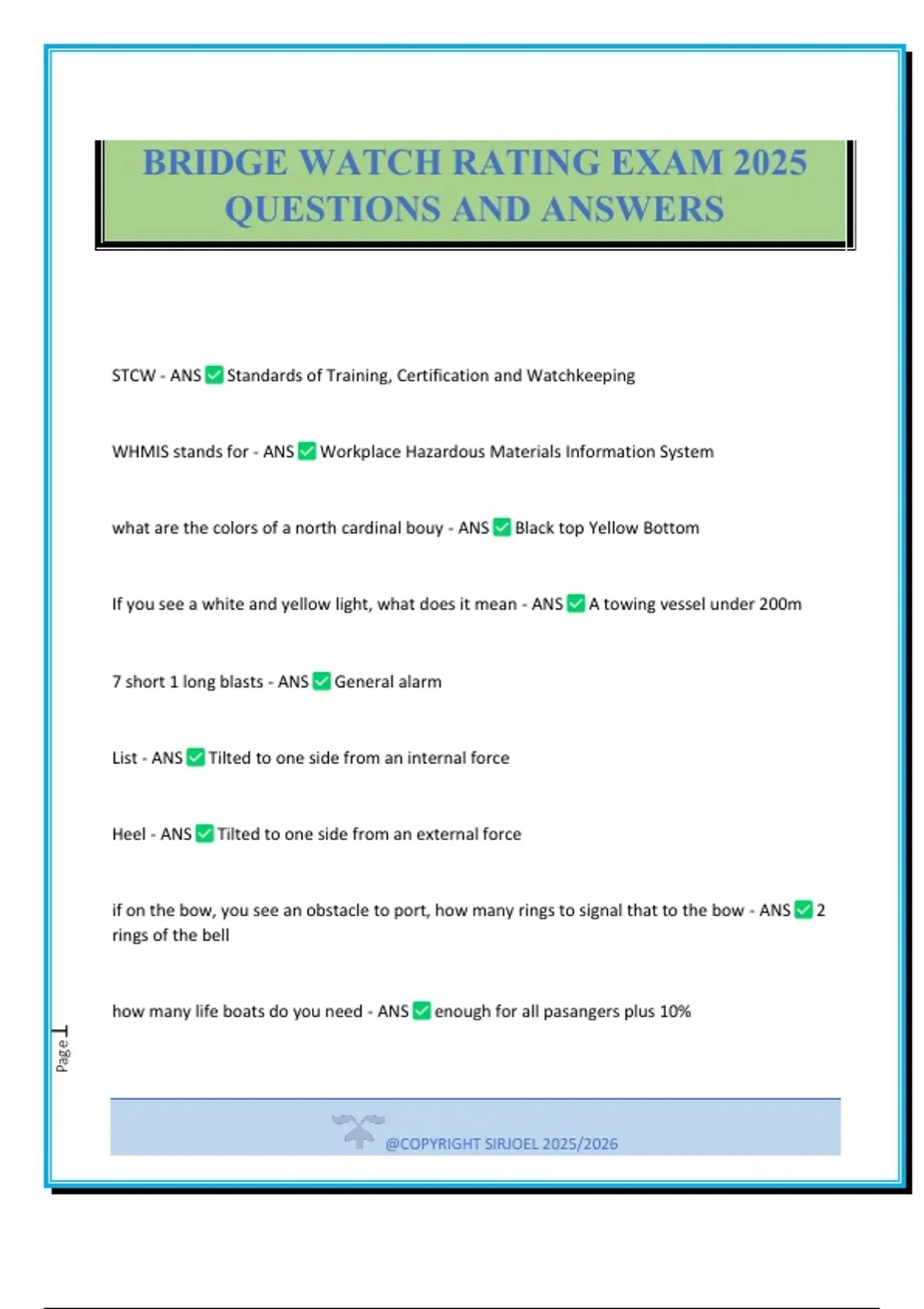 BRIDGE WATCH RATING EXAM 2025 QUESTIONS AND ANSWERS - BRIDGE WATCH ...