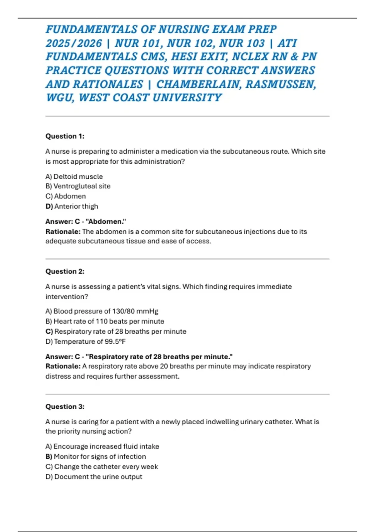FUNDAMENTALS OF NURSING EXAM PREP 2025/2026 | NUR 101, NUR 102, NUR 103 ...