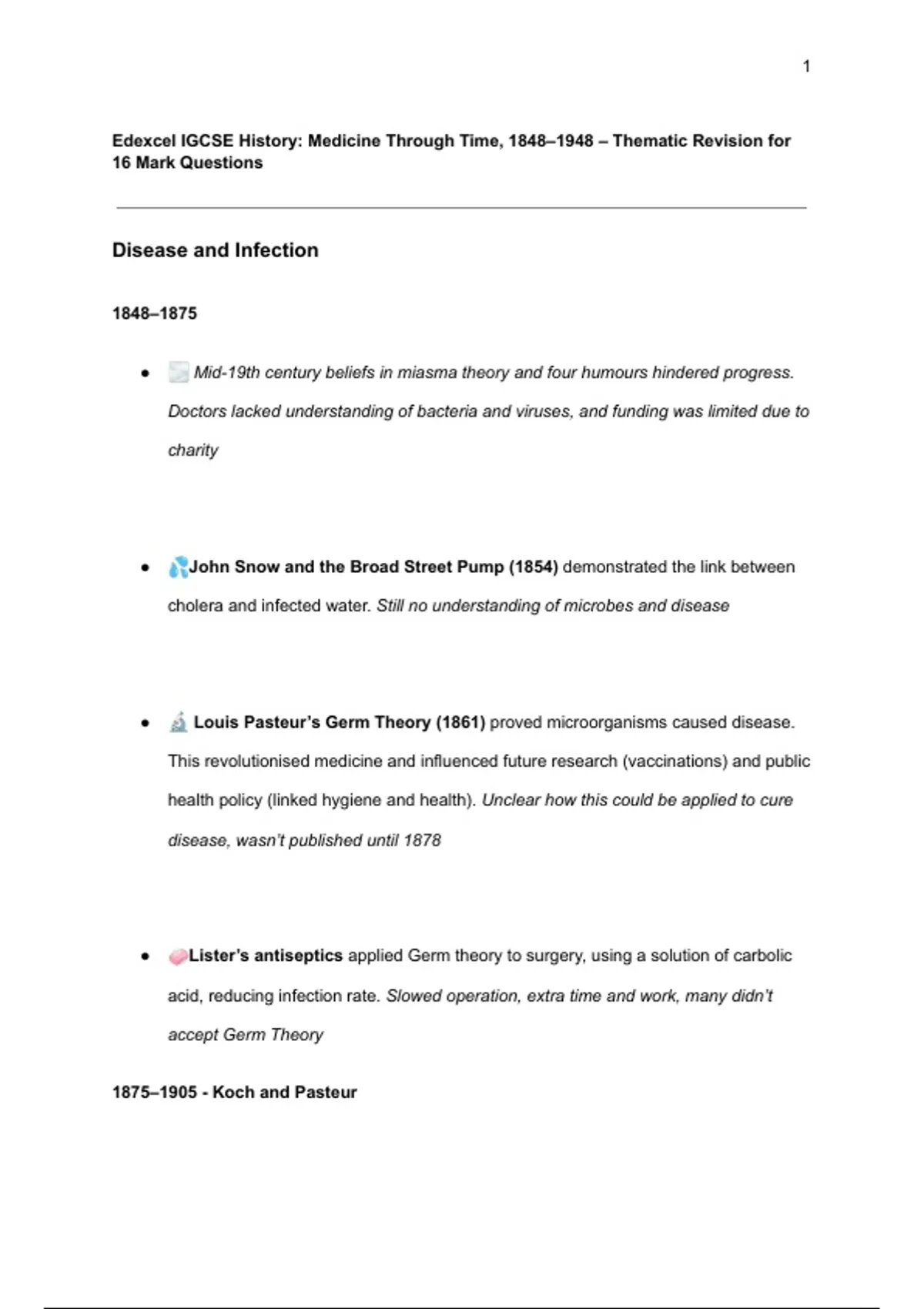 Summary Edexcel IGCSE History revision document - Medicine Through time ...