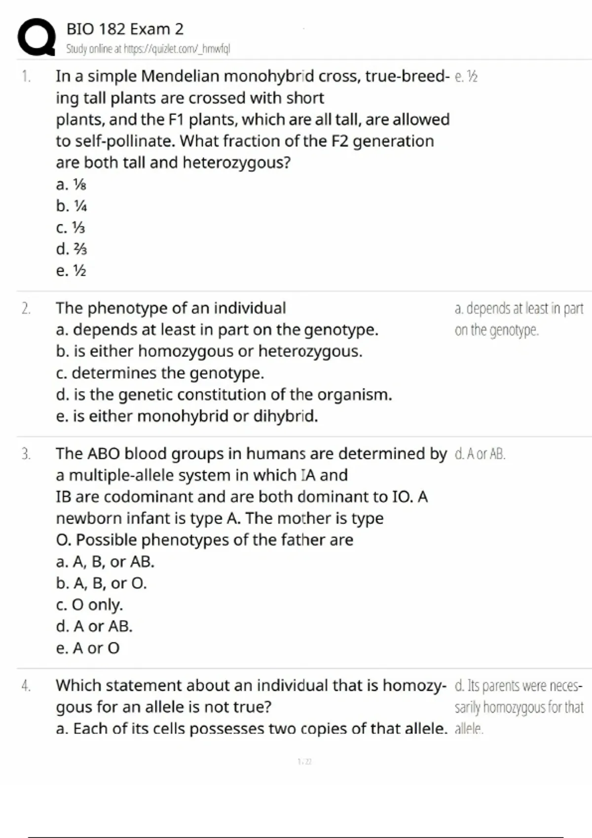 BIO 182 Exam 2 Study Guide / Evolution, Biodiversity & Organismal ...