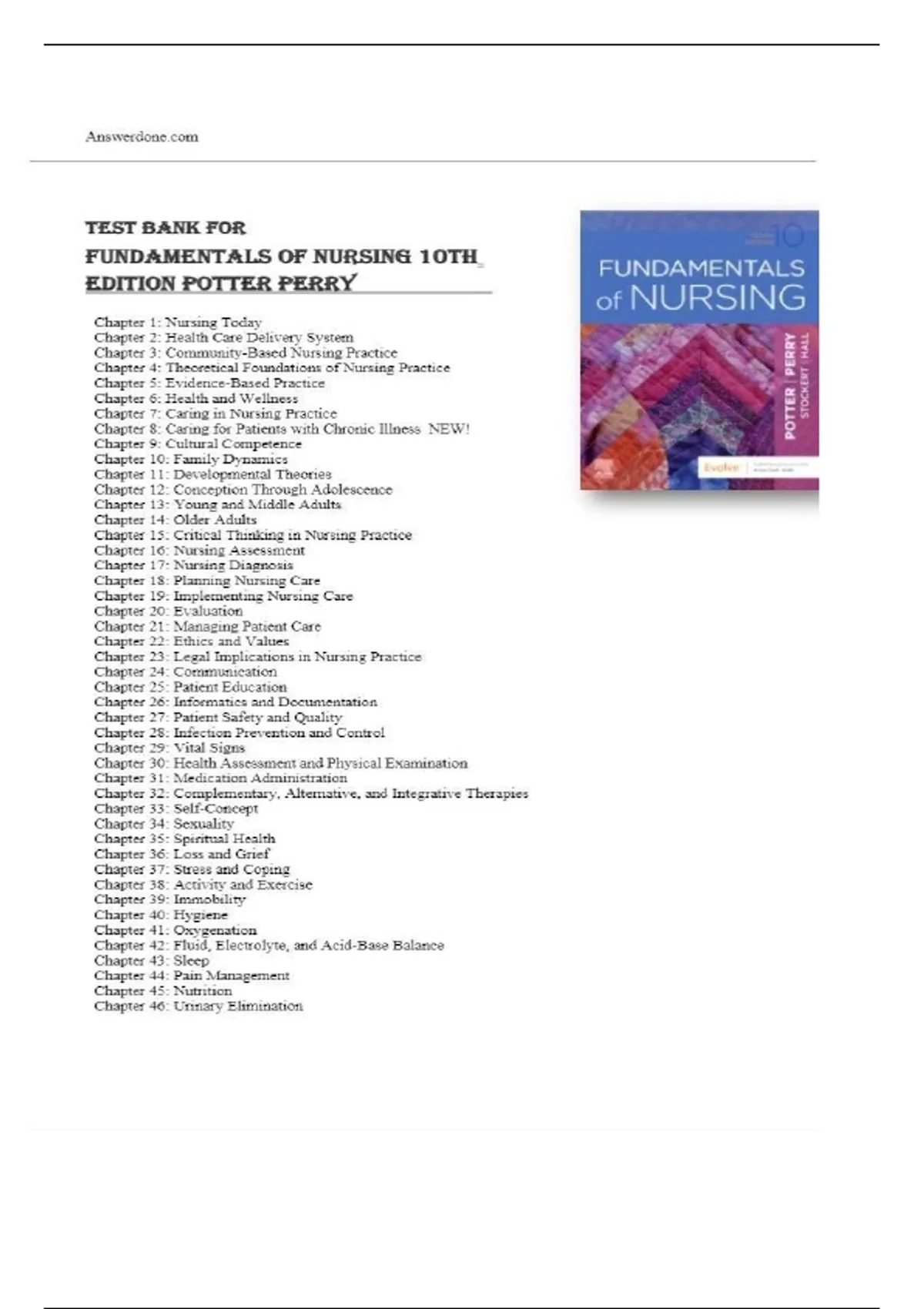 Fundamentals of Nursing – 10th Edition by Potter & Perry – Complete ...