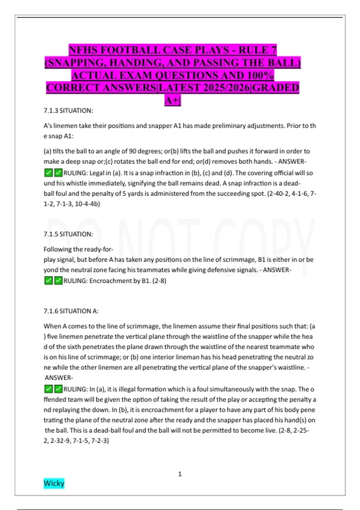 NFHS FOOTBALL CASE PLAYS - RULE 7 (SNAPPING, HANDING, AND PASSING THE ...