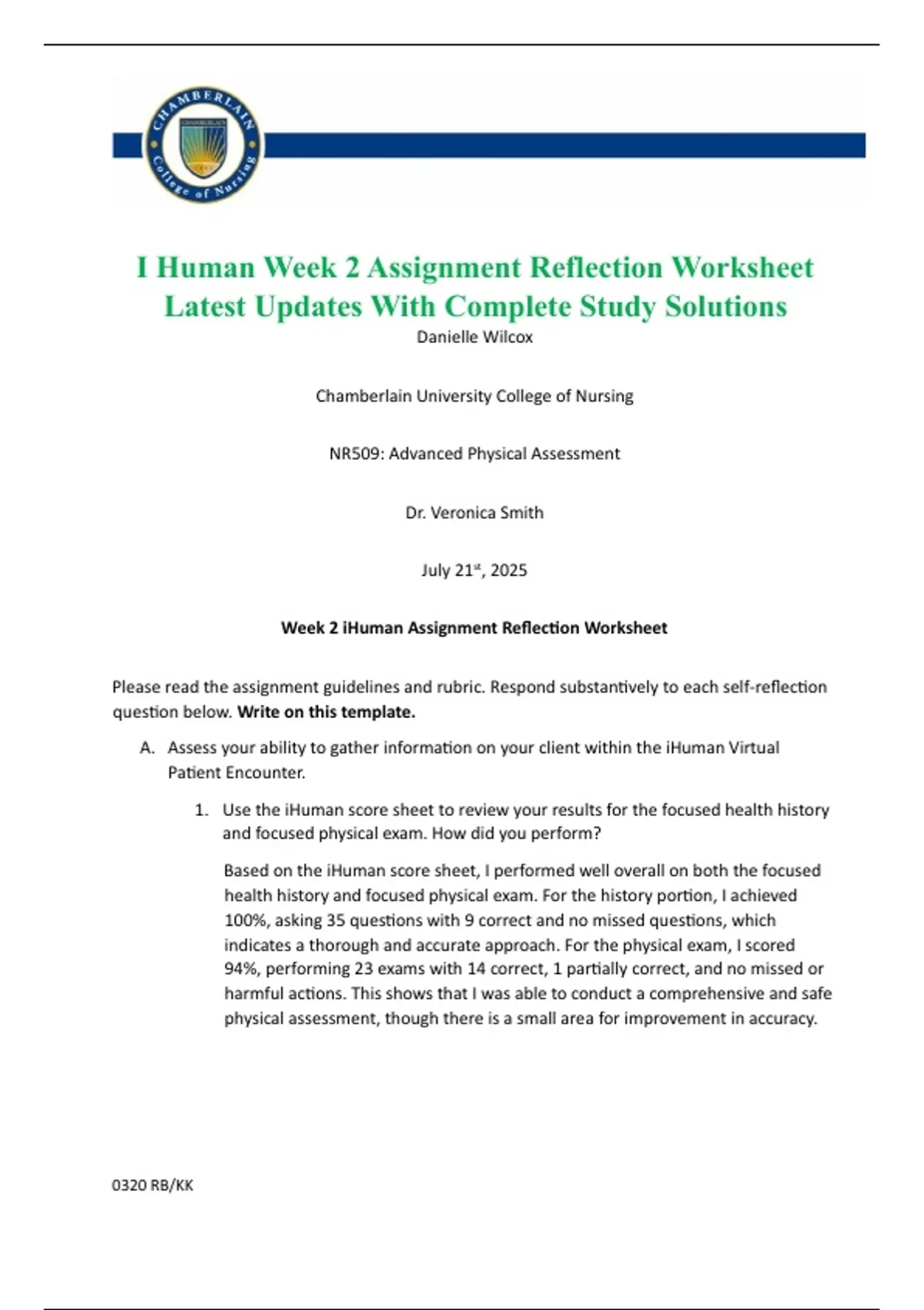 I Human Week 2 Assignment Reflection Worksheet Latest Updates With ...