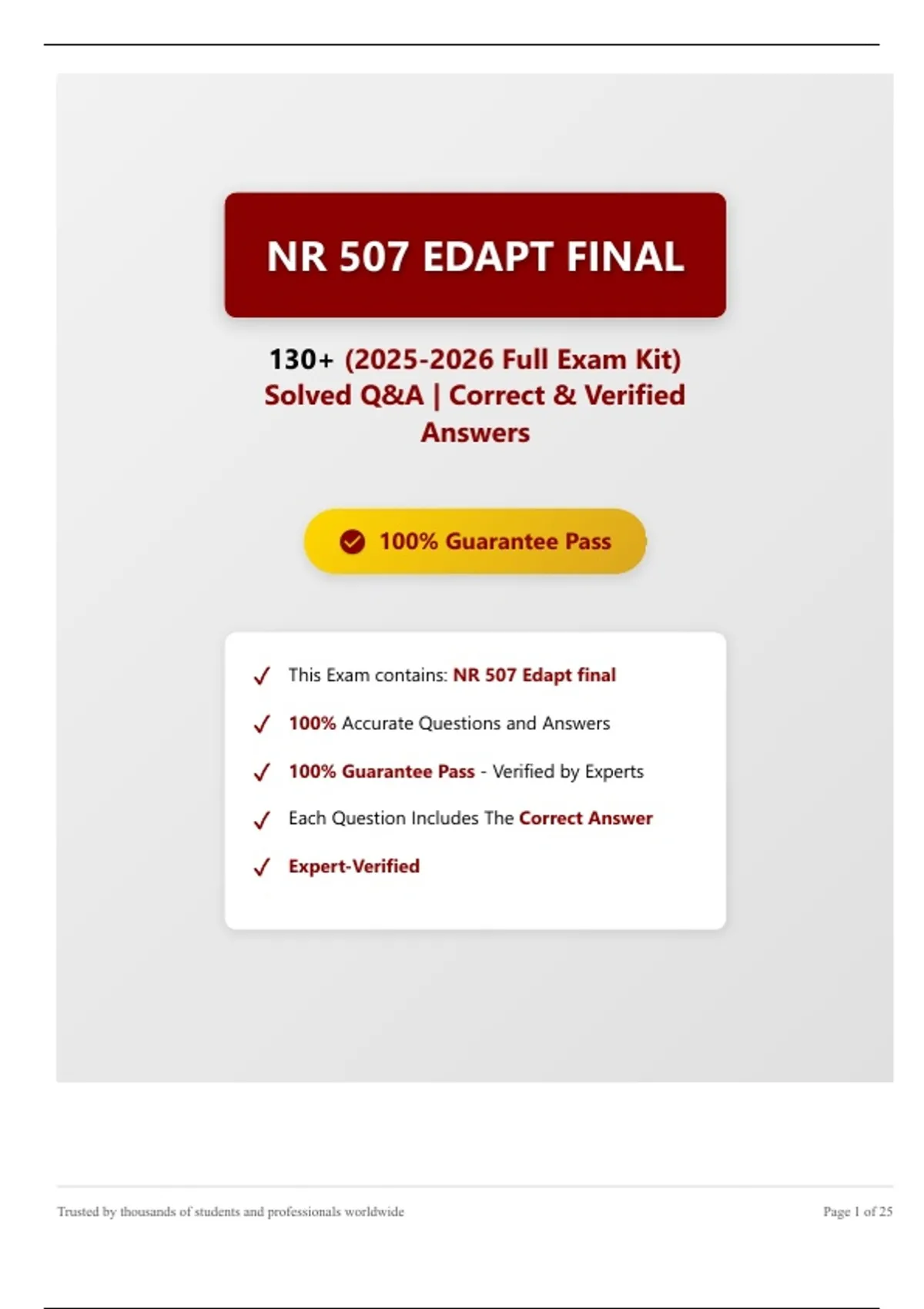NR 507 Edapt final 130+ ( Full Exam Kit) Solved Q&A | Correct ...